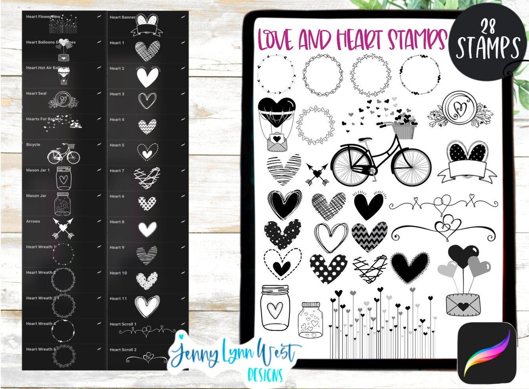 Procreate Stamp Hearts Love Stamp Set for Procreate Brushes iPad Brush ...