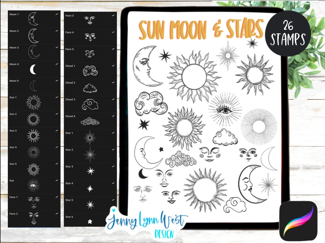 Procreate Stamp Sun Moon Stars Mystical Stamp Set for Procreate Brushes ...