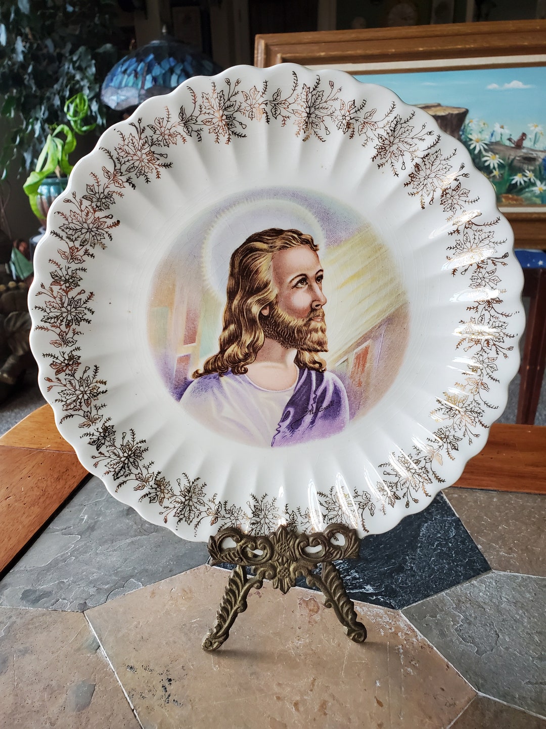 Vintage Jesus Plate - Sander's Mfg. Co.- First Edition - 23 Kt Gold ...