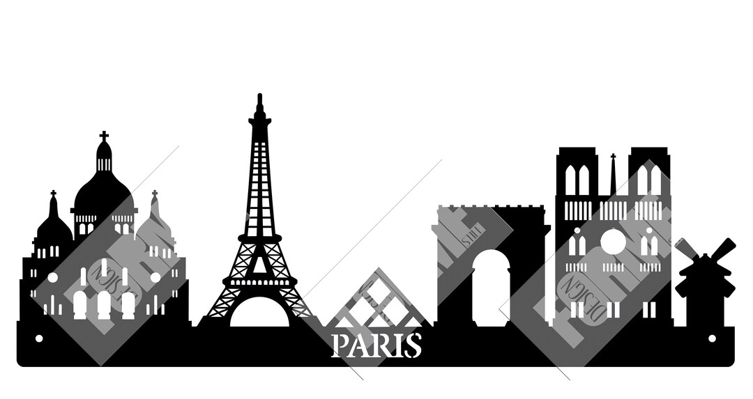 Paris Skyline Vector, Silhouette, Svg, Dxf, Eps, Cdr, Skyline Clipart ...