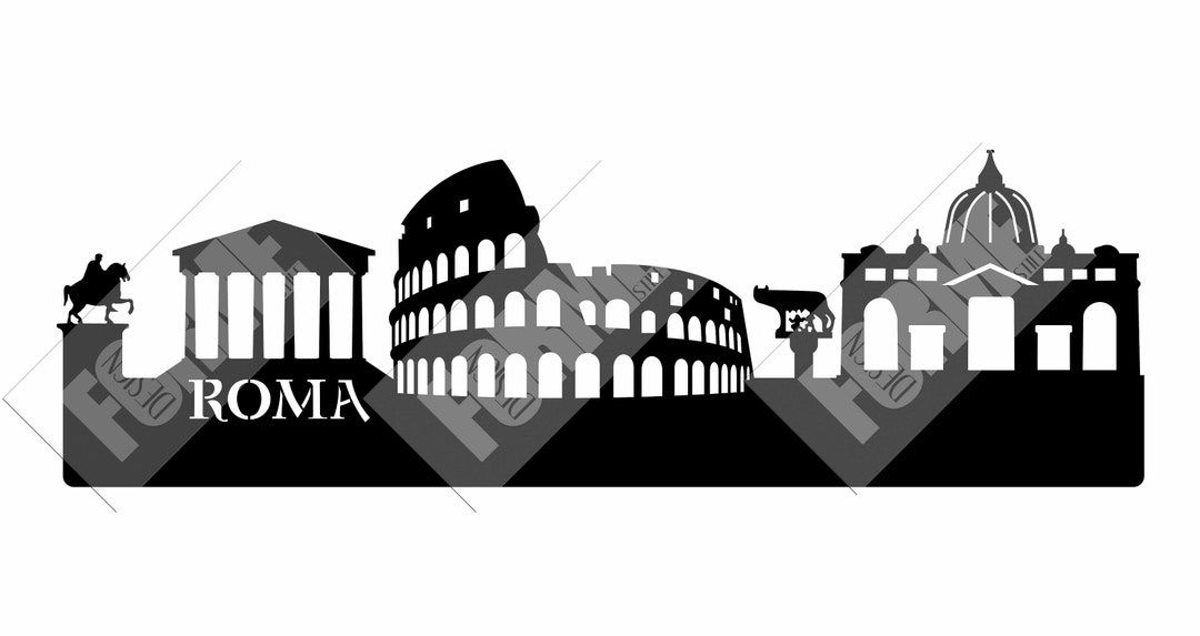 Rome Skyline Vector, Silhouette, Svg, Dxf, Eps, Cdr, Skyline Clipart ...