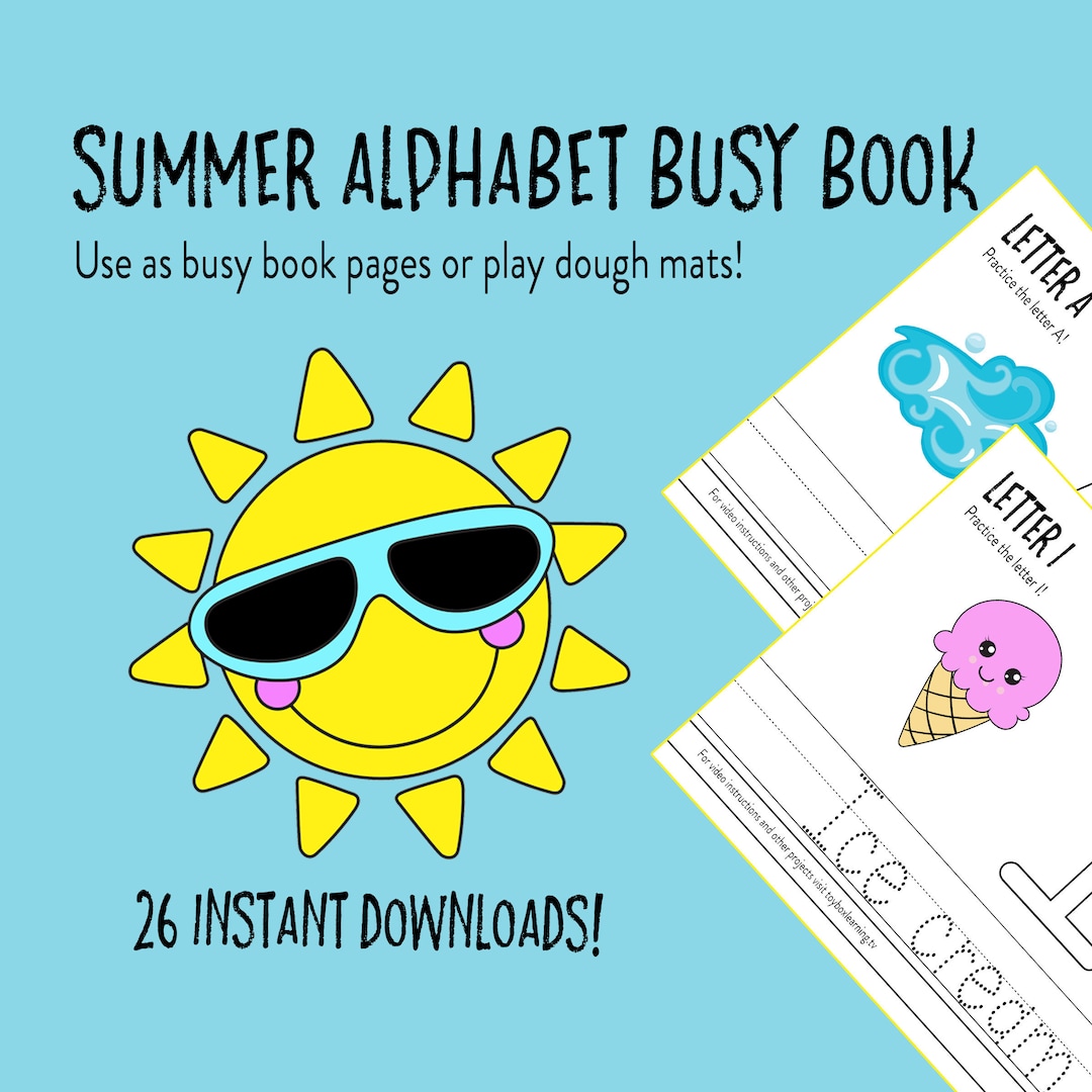 Summer Busy Book, Summer Alphabet Practice, Summer Play Dough Mat, - Etsy