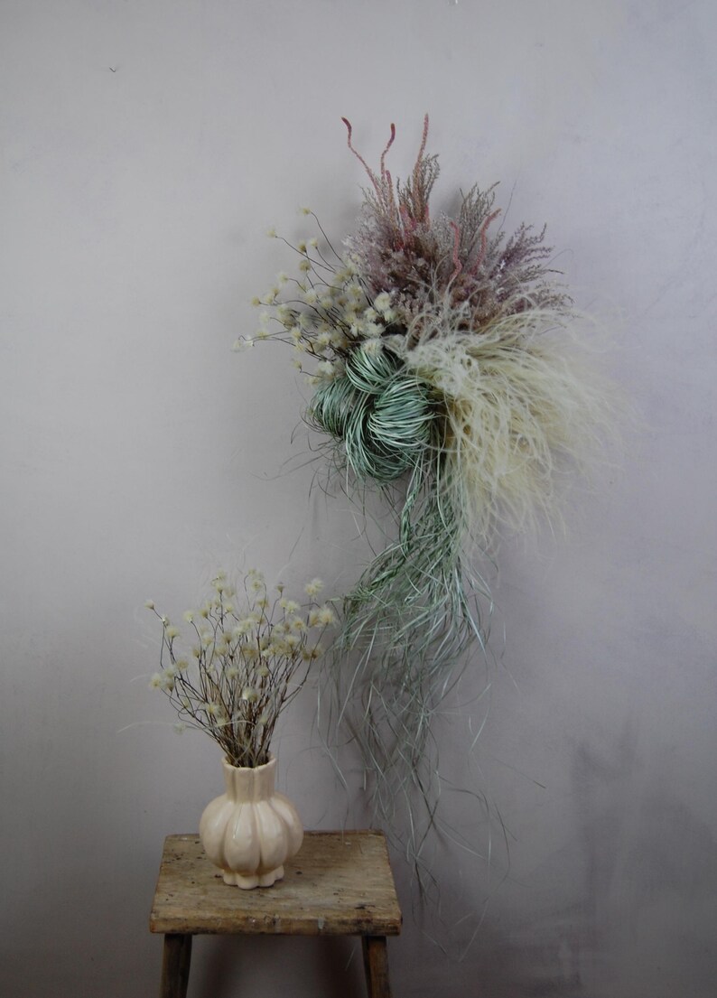 Dried Flower Cloud Installation: Pink Miscanthus & Bear Grass Wall ...
