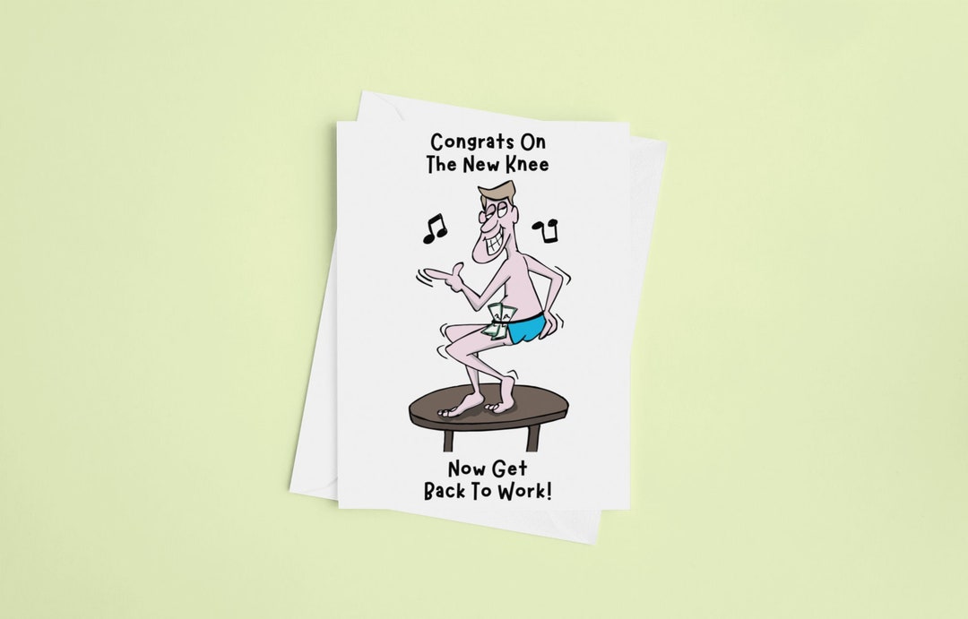 New Knee Joint Humorous Greeting Card for Him Original Cartoon Artwork ...