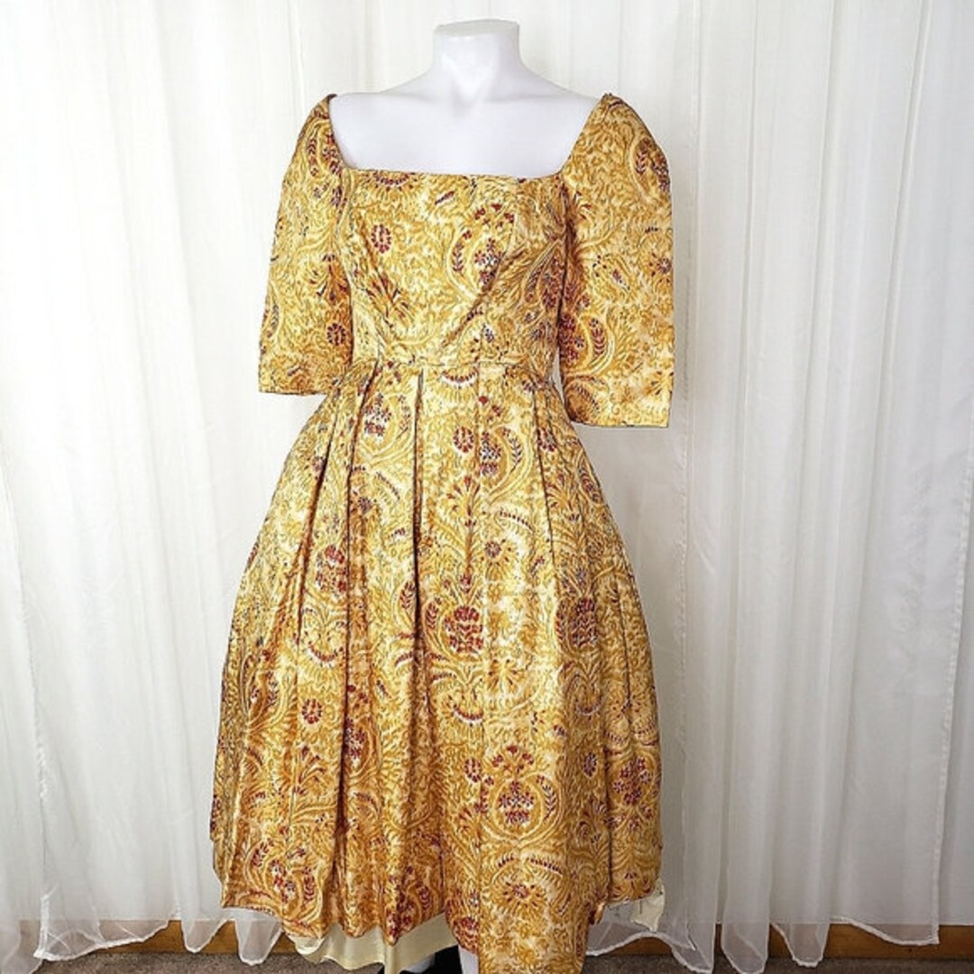 Vintage B. Altman Poof Dress Tulle Layered Yellow Gold Red Floral ...