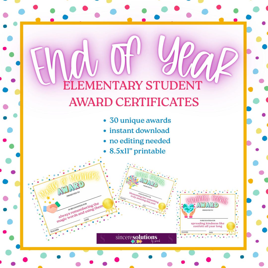 End of Year Student Awards PDF | 30 Printable Certificates for Kids ...