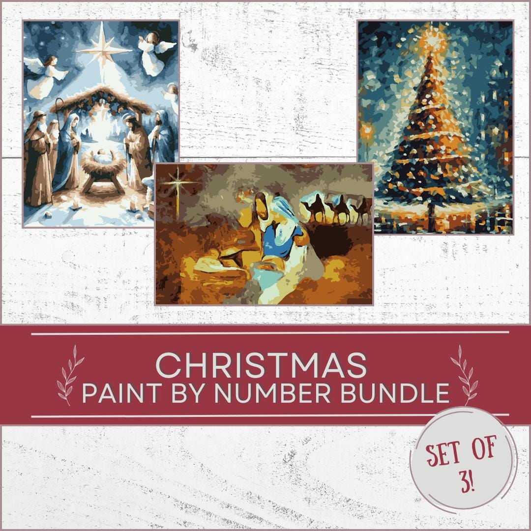 Paint by Number Christmas Bundle | Nativity Scene and Christmas Tree ...
