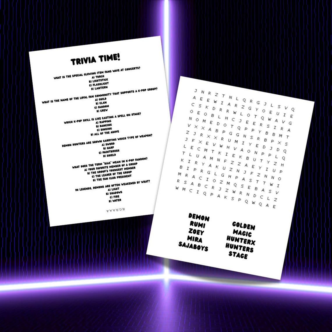 K-POP Activity Packet | Demon Hunter Birthday Games | Party Decor ...