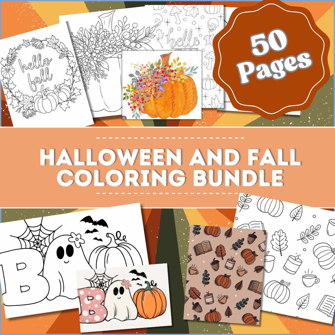 Halloween & Fall Coloring Pages Bundle | 50 Printable Autumn Spooky ...