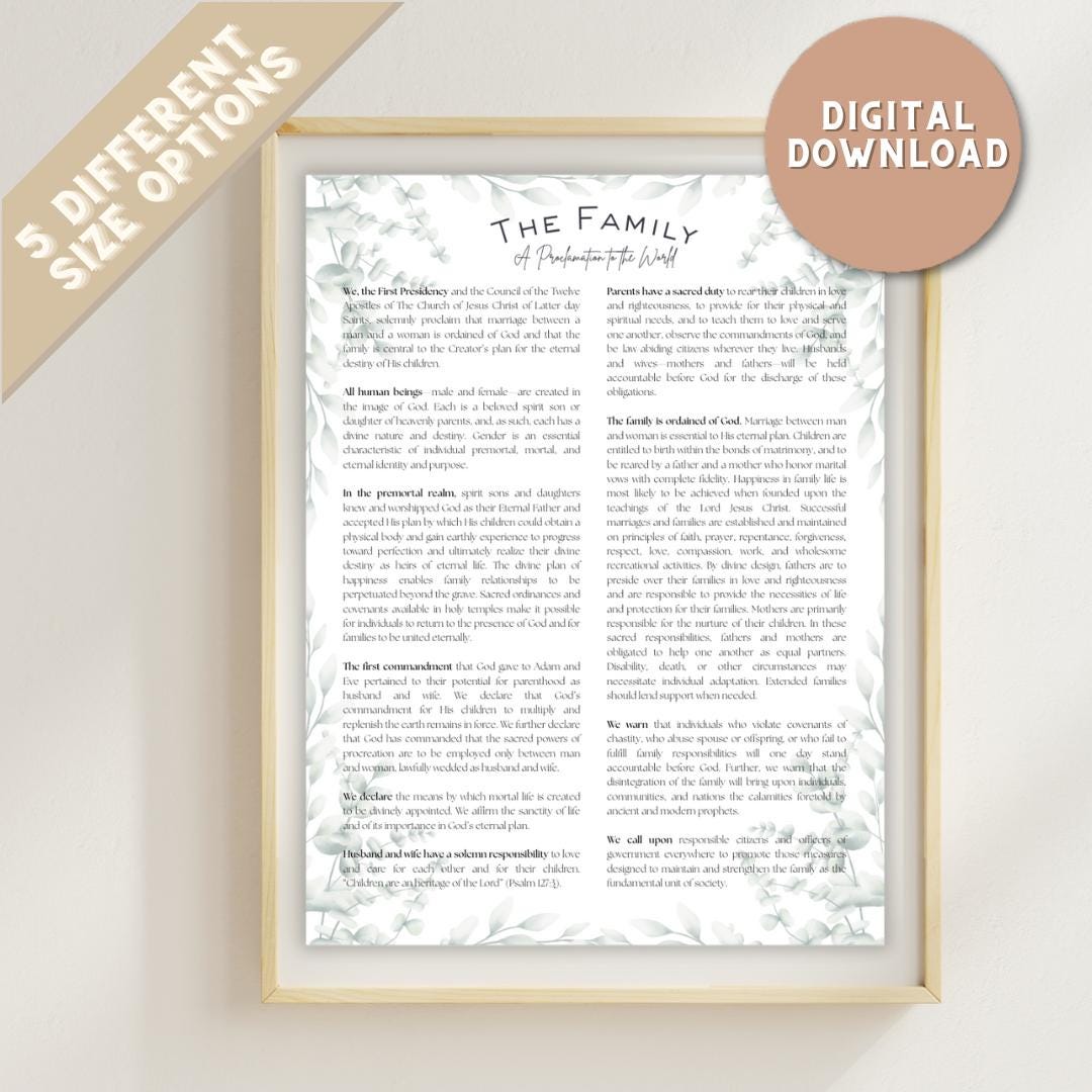 The Family: A Proclamation to the World Digital Copy | LDS Wall Art for ...
