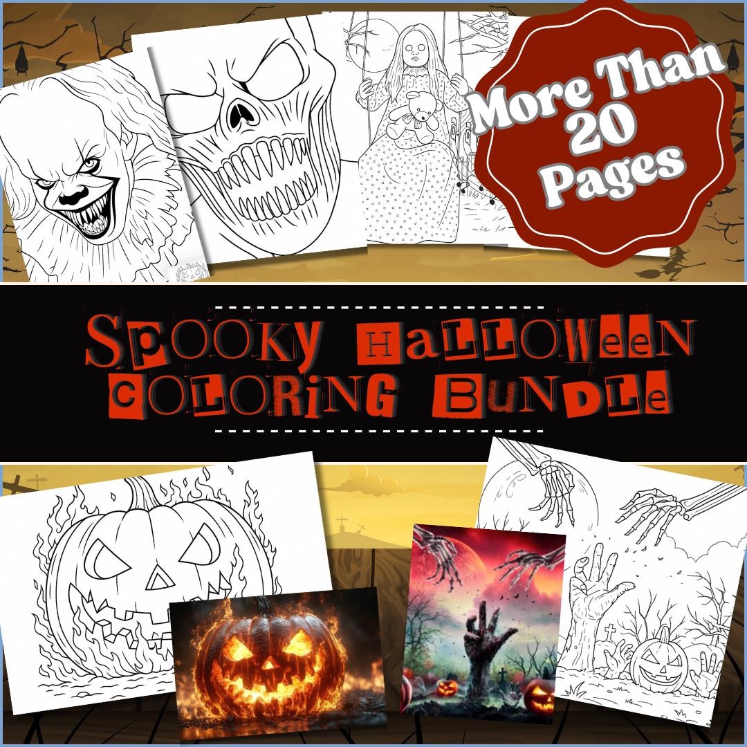 Spooky Halloween Coloring Pages Bundle | 20 Printable Creepy Autumn ...