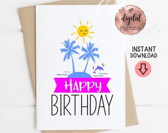 Happy Birthday Summer baby Printable 5x7 Folded Greeting | Etsy
