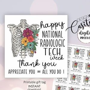 Radiologic Tech Week Skeleton Printable Favor Gift Tag,x-ray Tech Thank ...