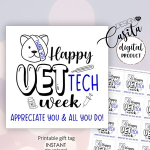 Vet Tech Week Printable Favor Gift Tag,dog Bandage Face Thank You,vet ...