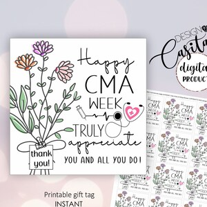 Happy CMA Week Printable Favor Gift Tag,medical Assistant Stem Flowers ...
