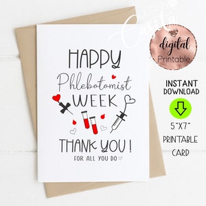 Happy Phlebotomist Week Printable 5x7 Folded Greeting Card,phlebotomy ...