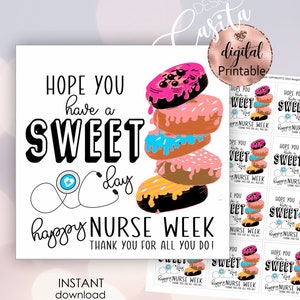 Nurse Week Donut Printable Favor Gift Tag,sweet Day Tag,pastry Treat ...