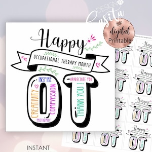 Occupational Therapy Month Colorful Printable Favor Gift Tag,ot Mini ...