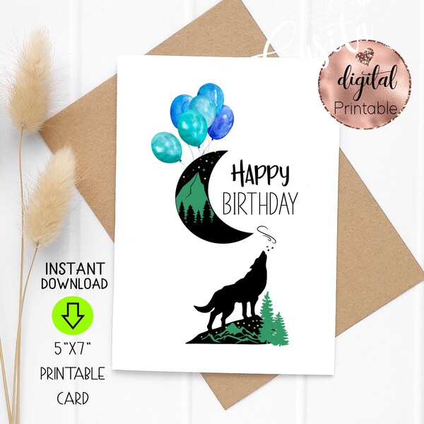 Printable Wolf Birthday Card - Etsy