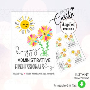 Administrative Professionals Day Printable Gift Tag,sunflowers Office ...