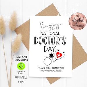 Doctor's Day Thank You Printable 5x7 Folded Greeting Card,medical Card ...
