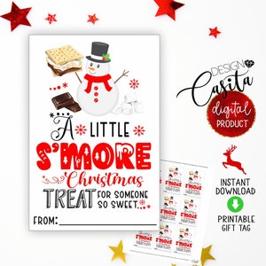 Smore Christmas Treat Printable Gift Tag,snowman S'mores Kit Tag,sweet ...