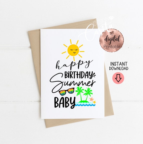 Happy Birthday Summer Baby Printable 5x7 Folded Greeting - Etsy