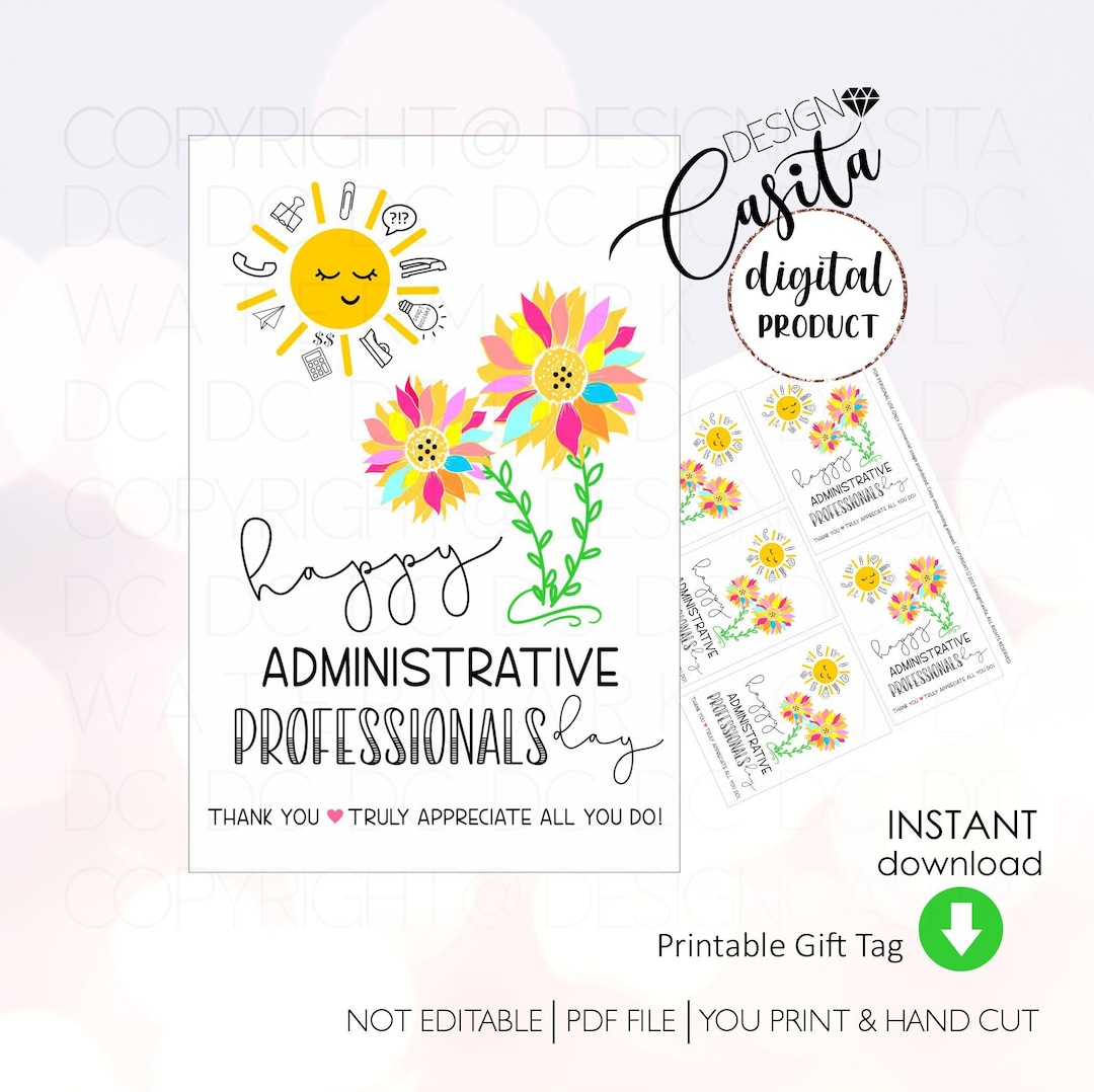 Administrative Professionals Day Printable Gift Tag,sunflowers Office ...