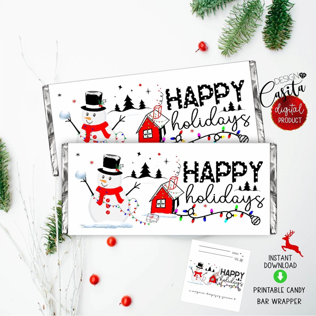 Happy Holidays Snowman Printable Candy Bar Wrapper,chrismtmas Staff ...