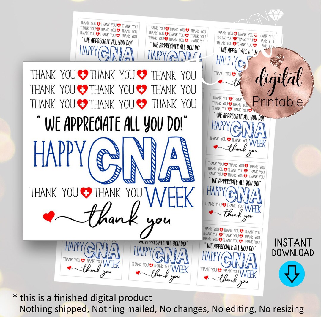 Happy CNA Week Thank You Printable Square Favor Gift Tag,we Appreciate ...