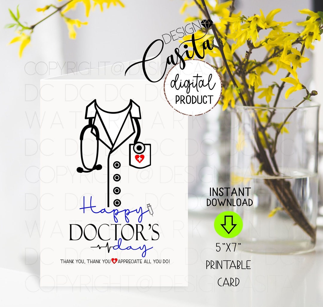 Doctor's Day Thank You Printable 5x7 Folded Greeting Card,white Coat ...