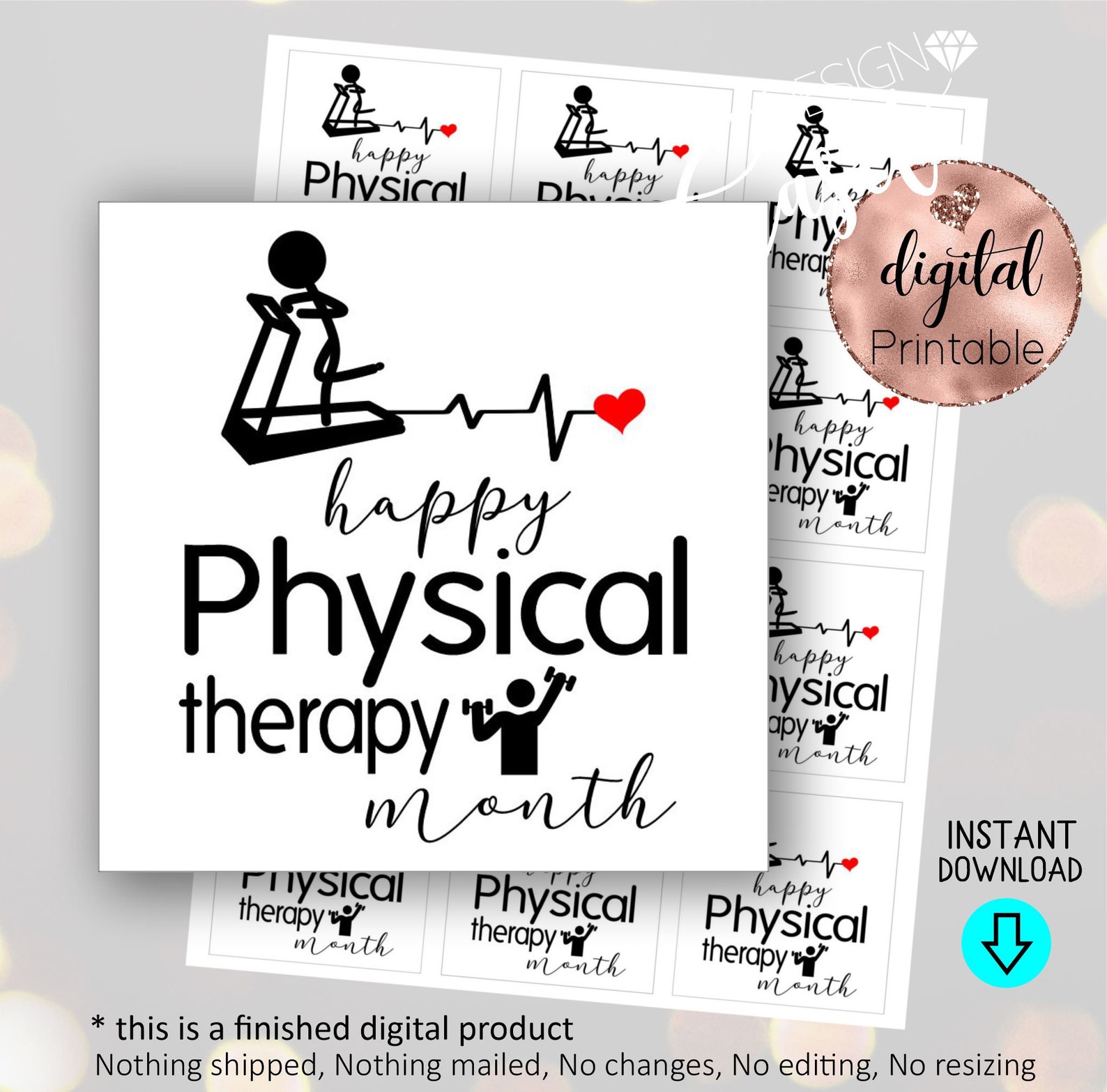 Happy Physical Therapy Month Printable Square tag 2.5PT thank | Etsy