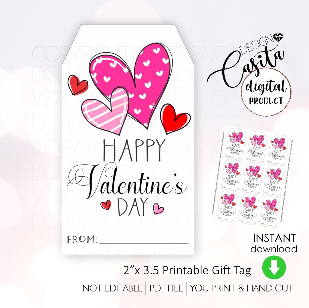 Happy Valentines Day Pink Printable Gift Tag,classroom Valentines ...