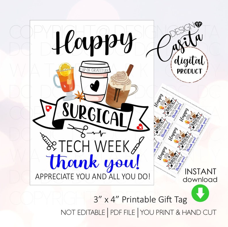 Surgical Tech Week Coffee Printable Favor Gift Tag,national Surgical ...