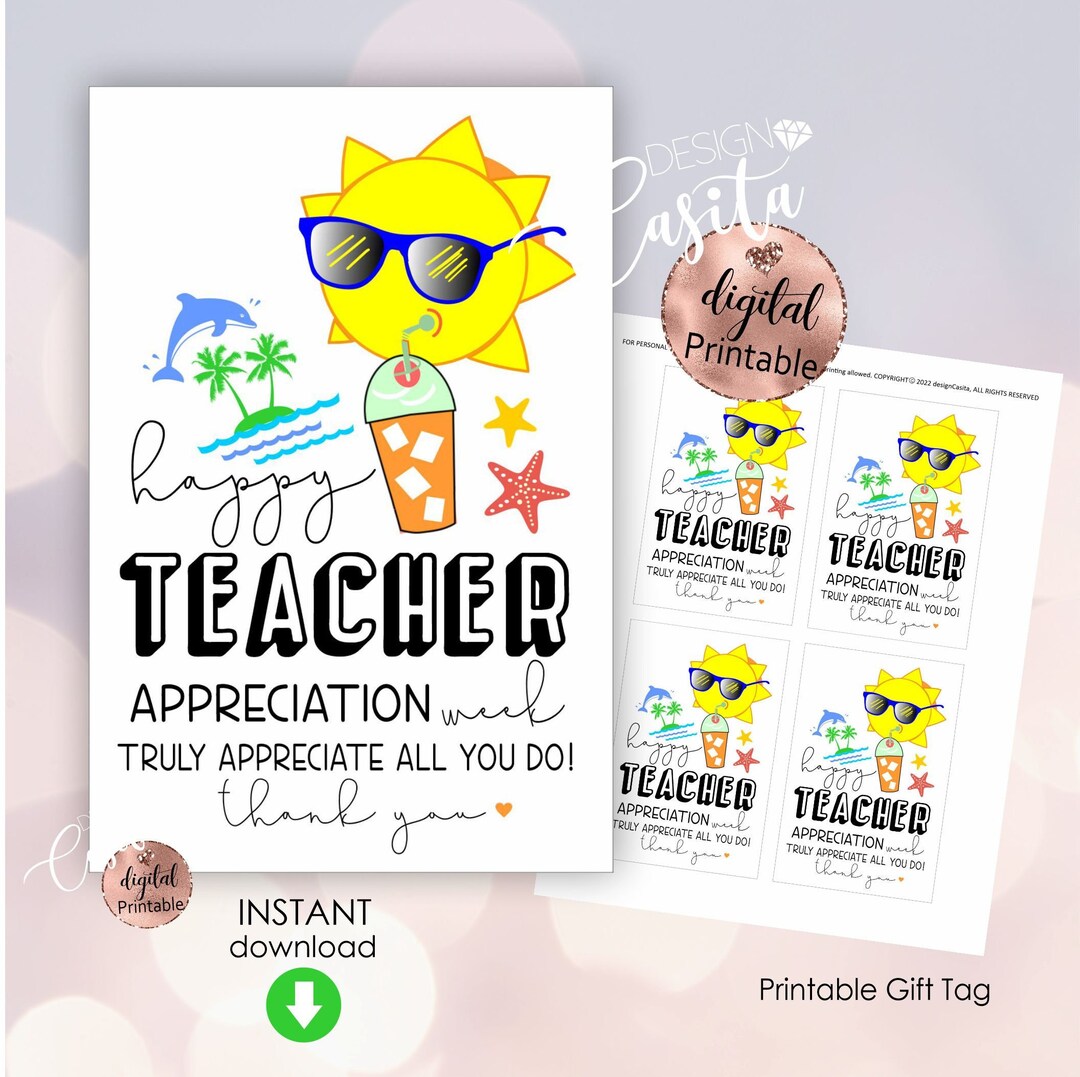 Teacher Appreciation Week Cold Drink Printable Gift Tag,tropical ...