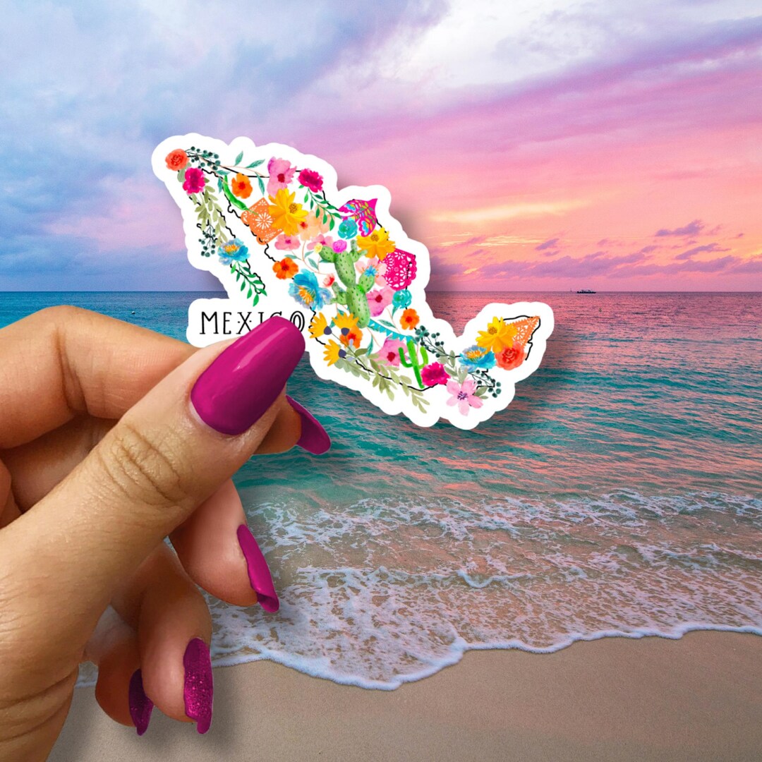 Mexico Sticker,floral Mexico Shaped Sticker, Cute Latin Country Sticker ...