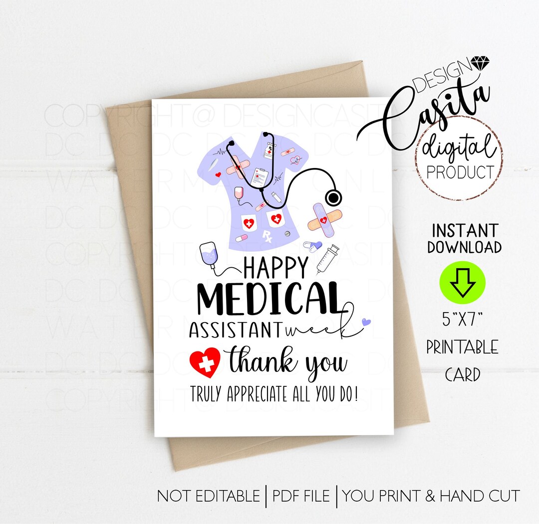 Medical Assistant Week Printable 5x7 Folded Greeting Card,scrub Top CMA ...