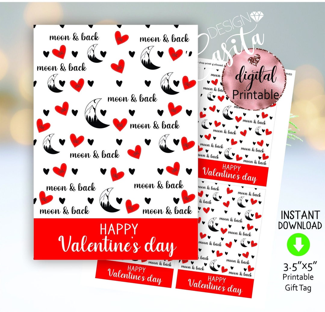 Happy Valentine's Day Moon and Back Printable Favor Gift Tag,love You ...