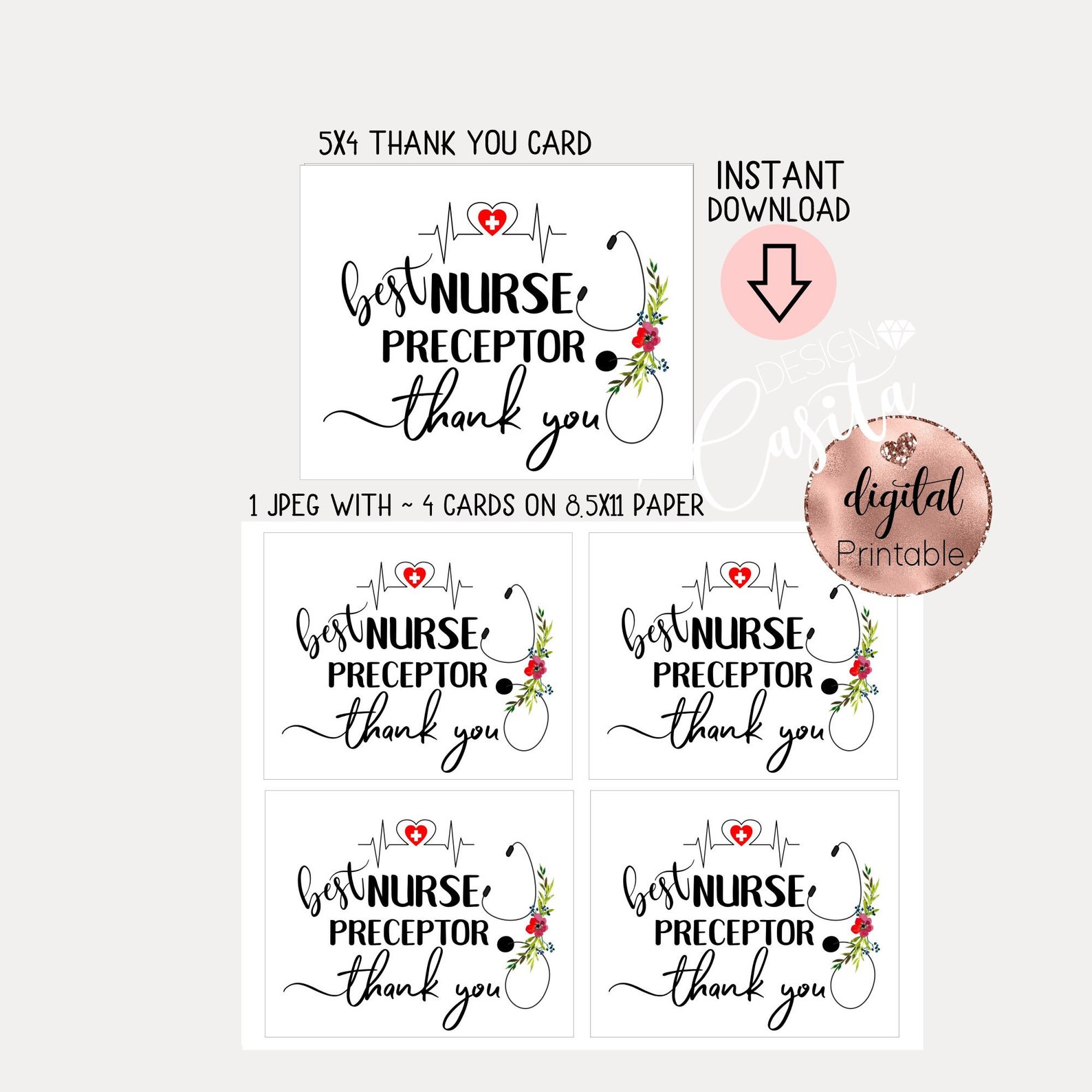Nurse Preceptor Thank You Printable flat cardsnurse week | Etsy