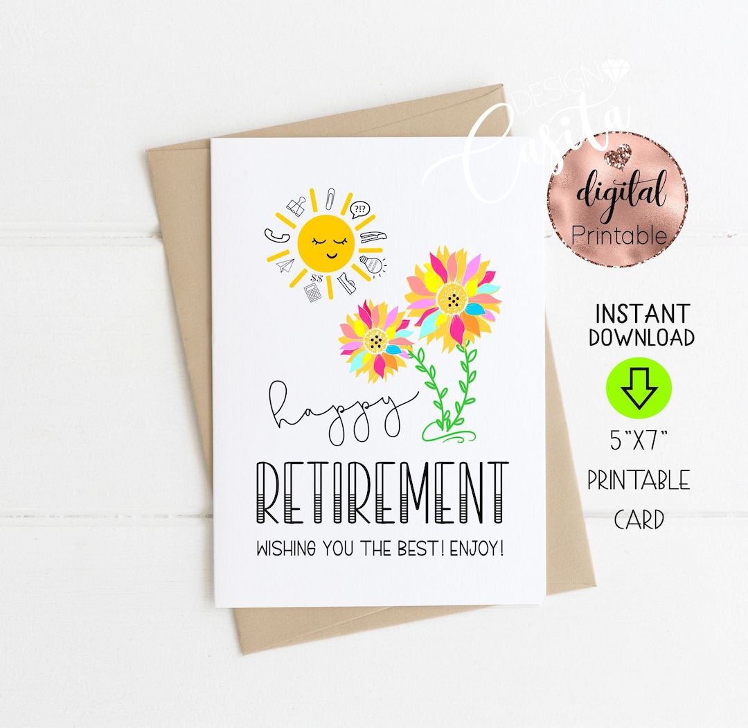 Happy Retirement Printable 5x7 Folded Greeting Cardsunflowers - Etsy
