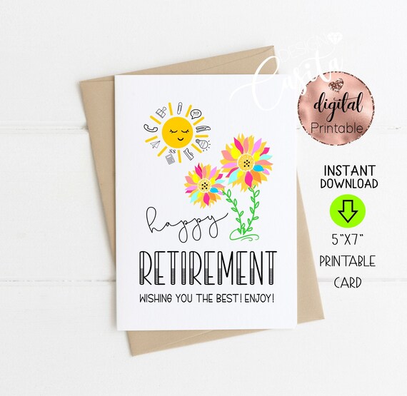 Happy Retirement Printable 5x7 Folded Greeting Cardsunflowers - Etsy