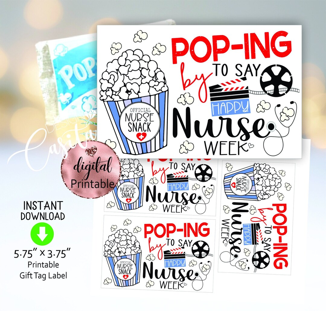 Popcorn Happy Nurse Week Printable Gift Tag Label,medical Popcorn Label ...