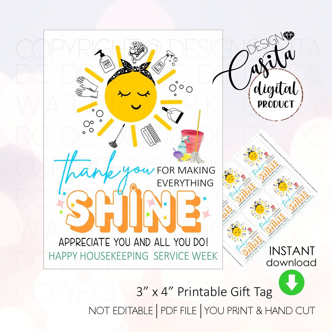 Housekeeping Service Week Printable Favor Gift Tag,shine Maid ...