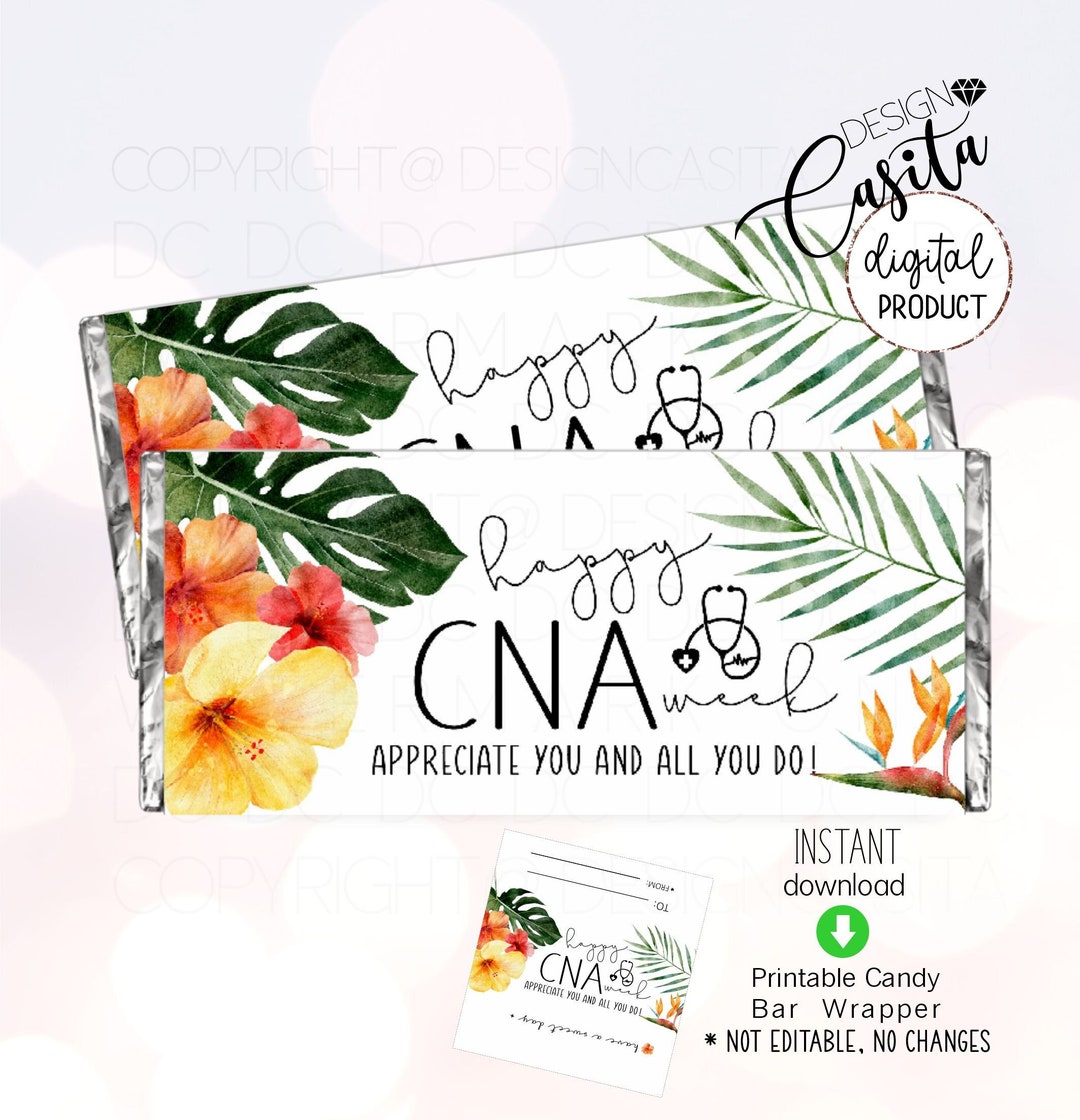 CNA Week Tropical Printable Candy Bar Wrapper, Nursing Assistant Week ...