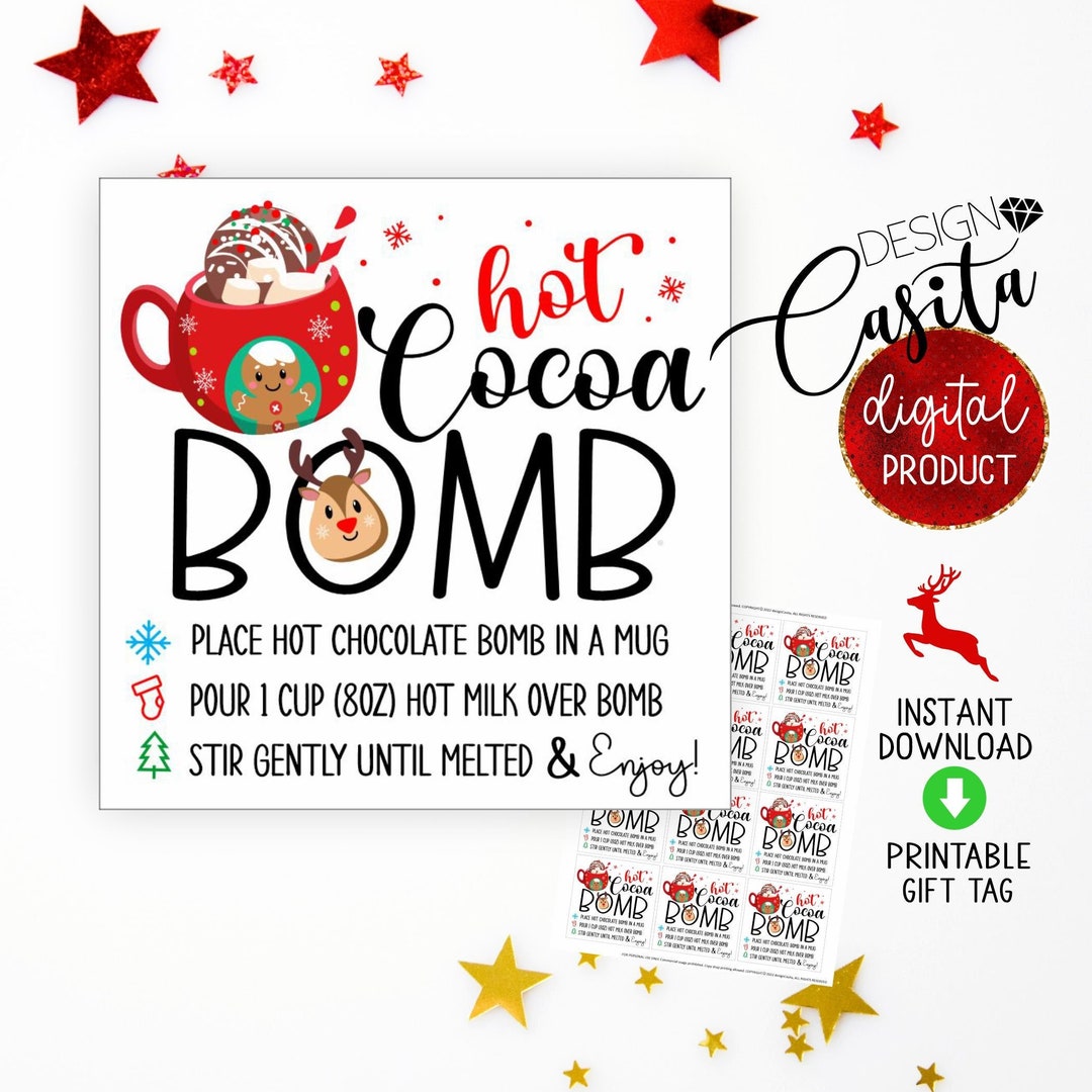 Cocoa Bomb Printable Favor Square Gift Tag,christmas Cute Reindeer ...