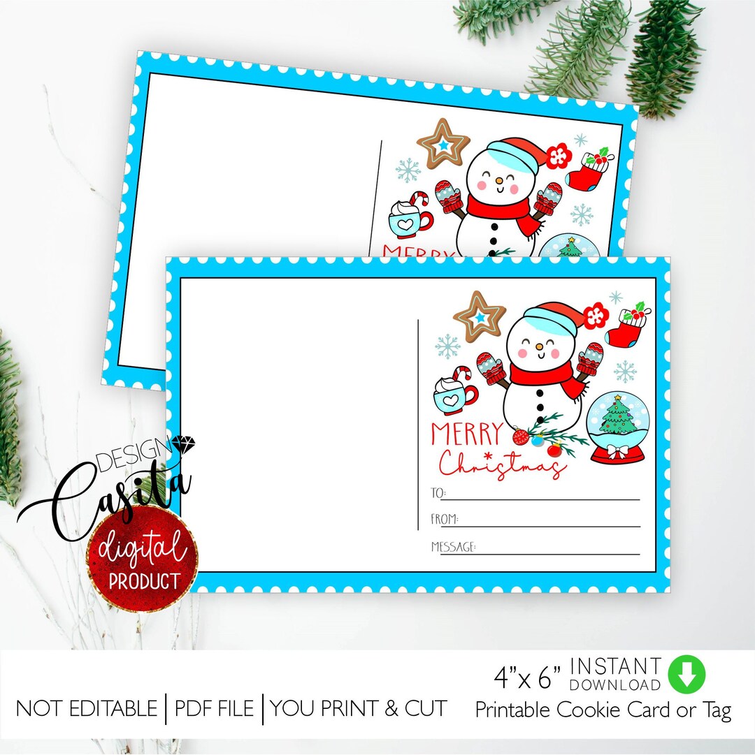 Snowman Cookie Card Printable Postcard,mail Merry Christmas,snow Globe ...