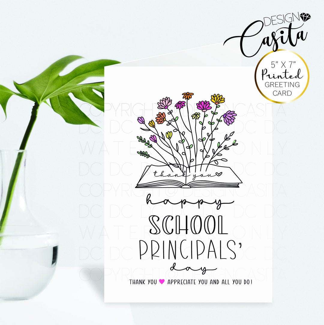 School Principals' Day Floral Book Printed Physical 5x7 Folded Greeting ...