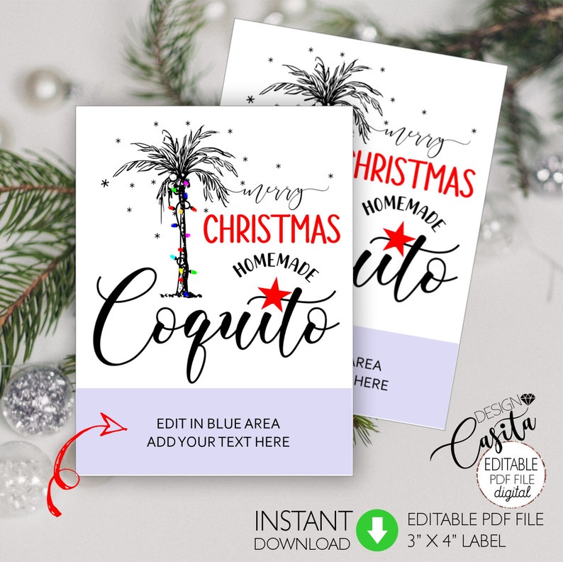 Coquito Editable Printable Bottle Label,merry Christmas Homemade ...