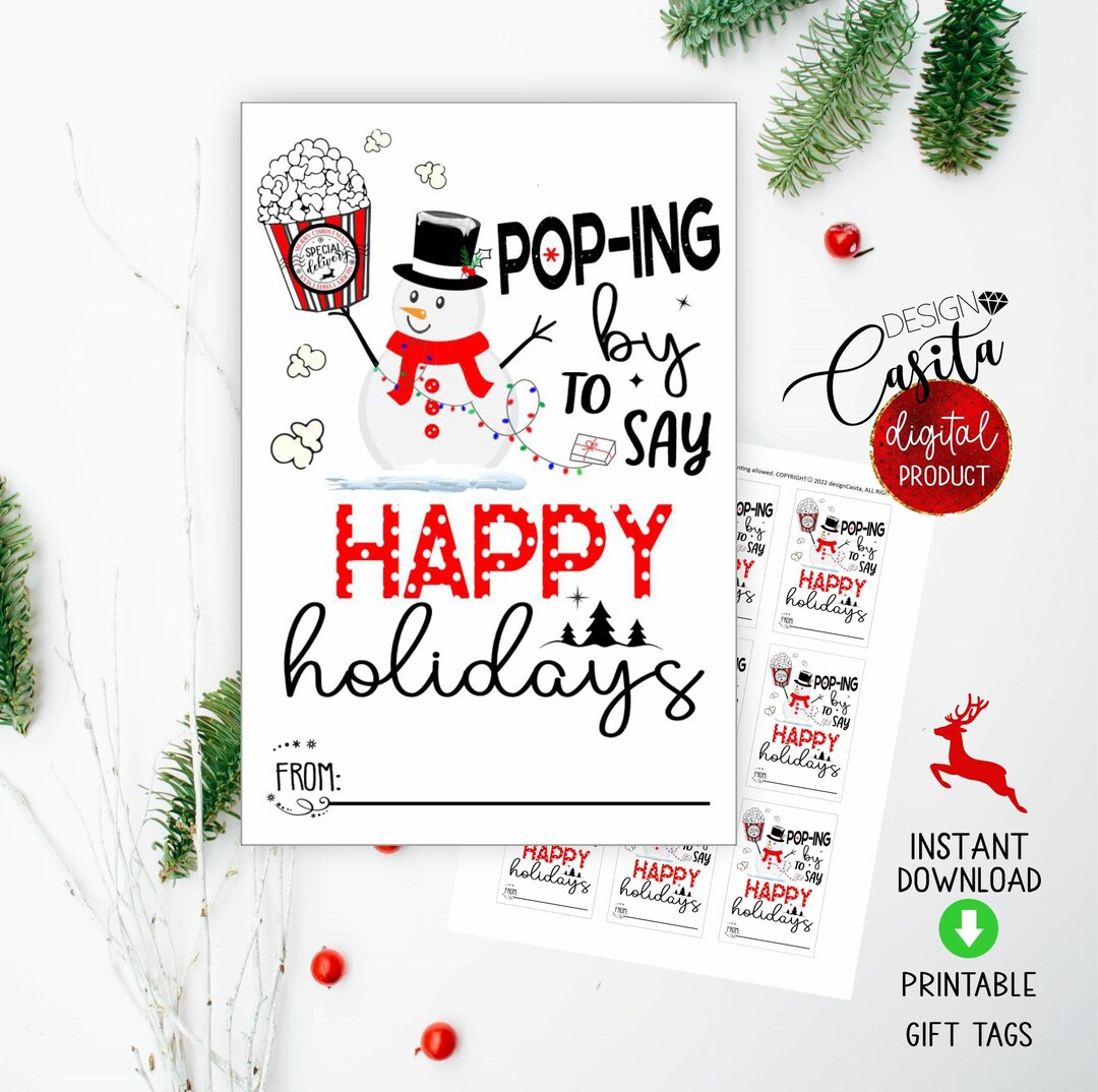 Popcorn Happy Holidays Printable Gift Tag,coworker Christmas Popcorn ...