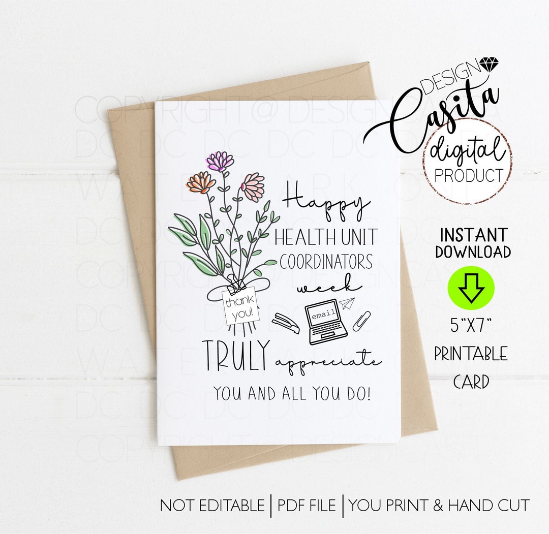 Health Unit Coordinators Week Printable Floral 5x7 Folded Greeting Card ...